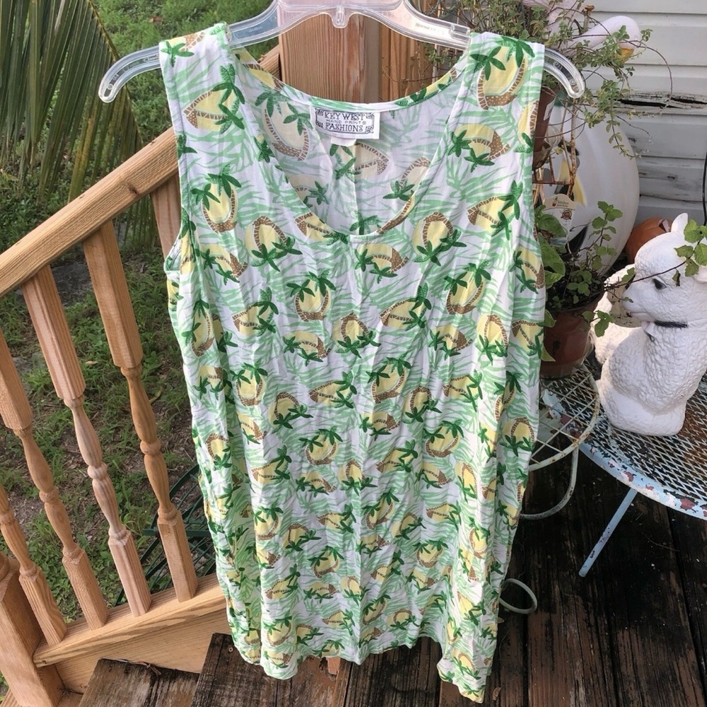 Key West Hand Print Fashions Palm Tree Dress Xxl Slee… - Gem